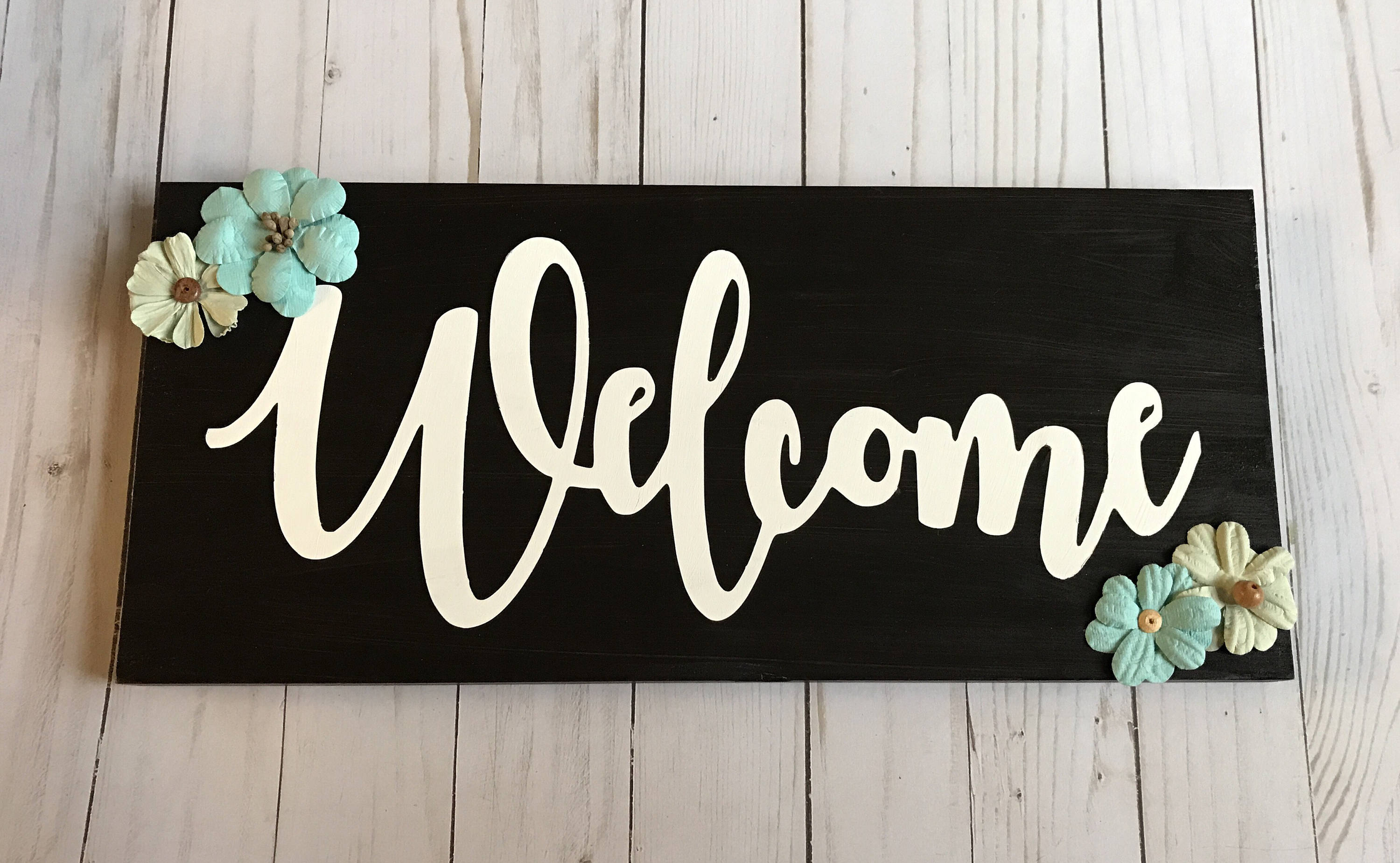 Welcome Sign Blue and Green Floral Welcome Sign Entryway