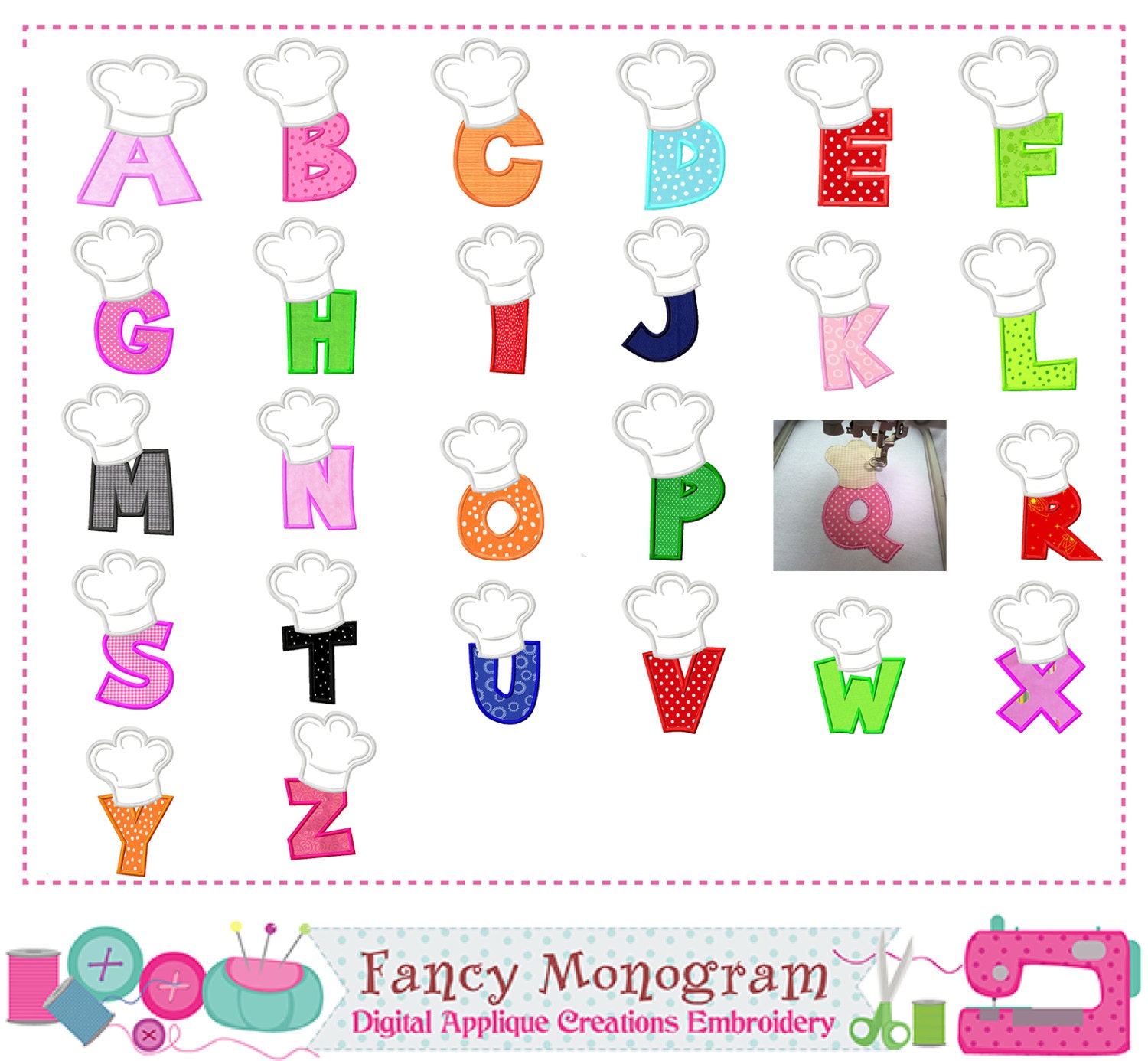 Apliques de Letras de sombrero de chef monogramas de