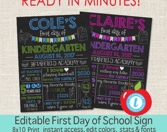 First Day of School Sign Chalkboard 1st Day of Kindergarten
