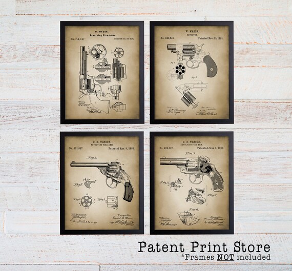 Revolver Patent Print Set. Gun Patent Prints. Revolver Gun