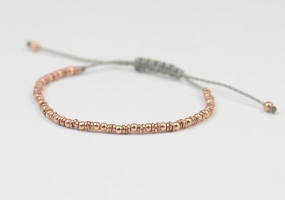 Rose gold silver adjustable bracelet.Silver Rose Thread