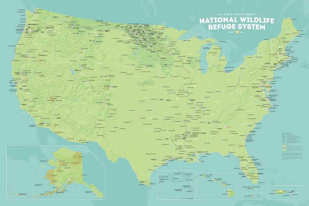 US National Wildlife Refuge System Map 24x36 Poster