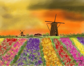 Windmill painting | Etsy