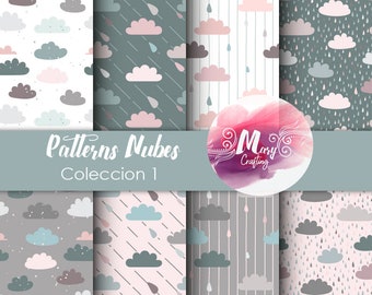 Clouds Digital Paper Colorful clouds background in red pink