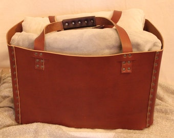 Handmade Leather Log Carrier tote bag Heavy Duty