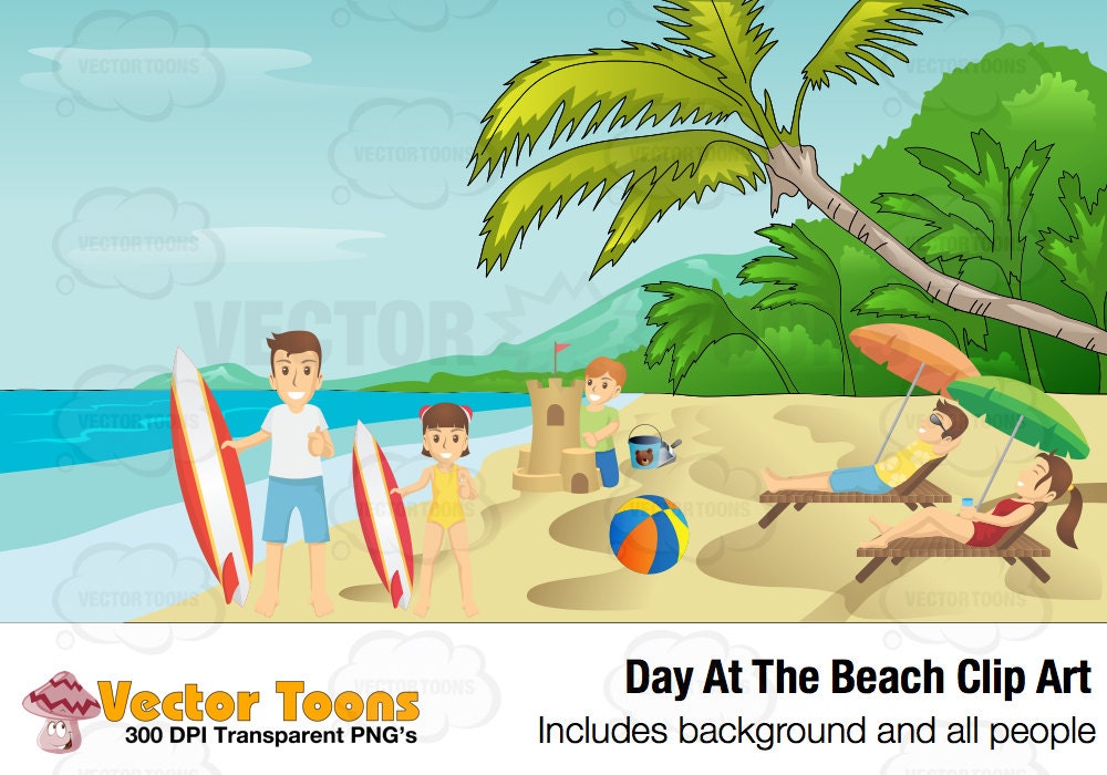 Day At The Beach Clip Art, Digital Clipart, Digital Graphics from ...