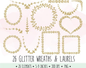 Digital Green Vines Clip Art. Green Laurel Wreath and Leaves