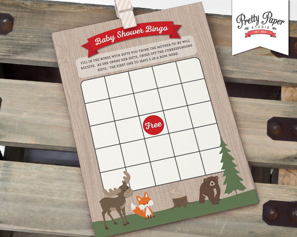 Baby Shower Bingo Buffalo Plaid Woodland // INSTANT DOWNLOAD