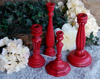 Red candlesticks | Etsy