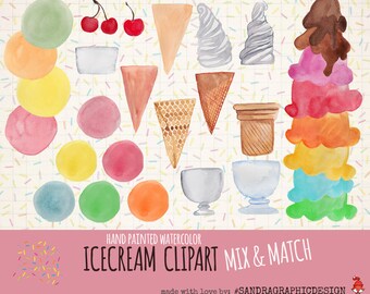 Ice cream clipart: SUMMER ICE CREAM with hand