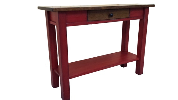 Hallway Table / Red Side Table / Antique Red / Pine Sofa Table
