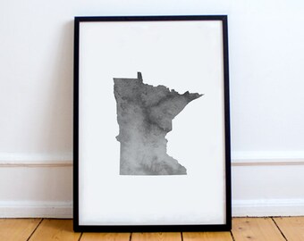 Minnesota State Outline Blue Watercolor Printable Minnesota