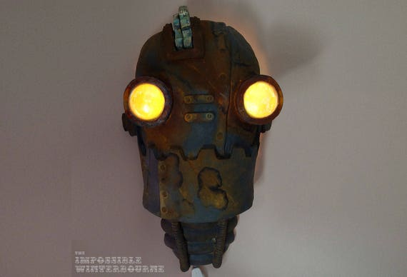 Items similar to Steampunk Robot Lamp, "SteamBot Lantern"- Glowing Eyes ...