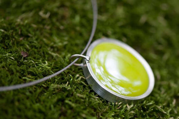 Green pendant necklace Chartreuse glass marble pendant green