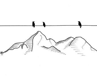 Mountain line art | Etsy