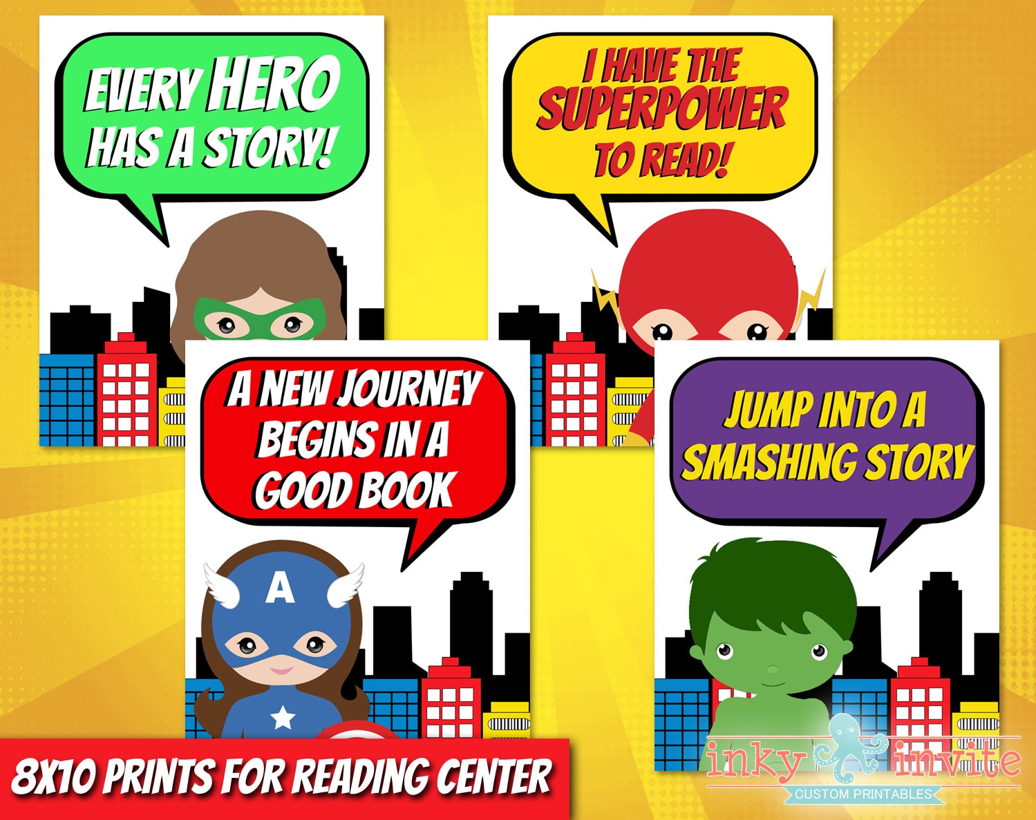 Superhero Classroom Reading Center Posters Pre-school
