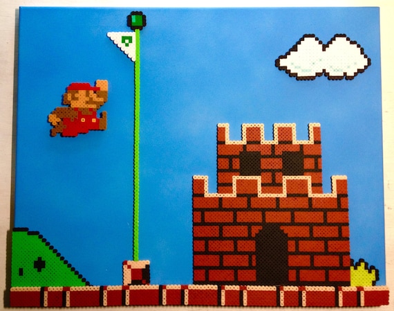 Super Mario Flagpole Pixel Pattern Perler Beads Cross