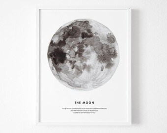 Moon Phase Art Prints Set of 3 Lunar Phases Black and White