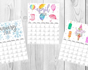 Watercolor calendar | Etsy
