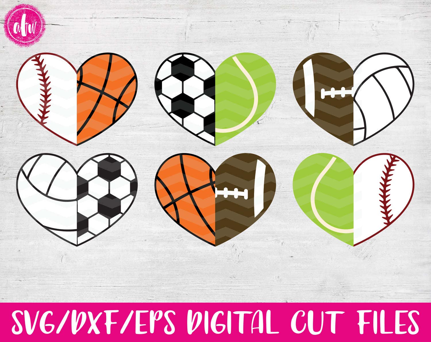 Half Sports Hearts SVG DXF EPS Cut Files Mix to Create
