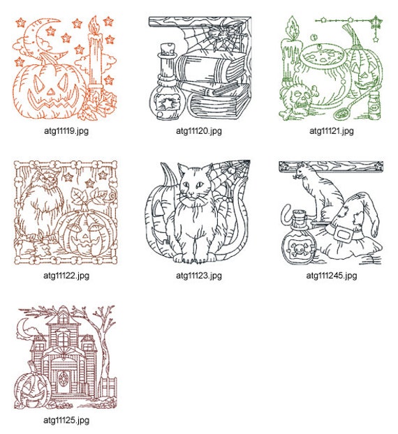 Halloween-Redwork 7 Machine Embroidery Designs from ATW