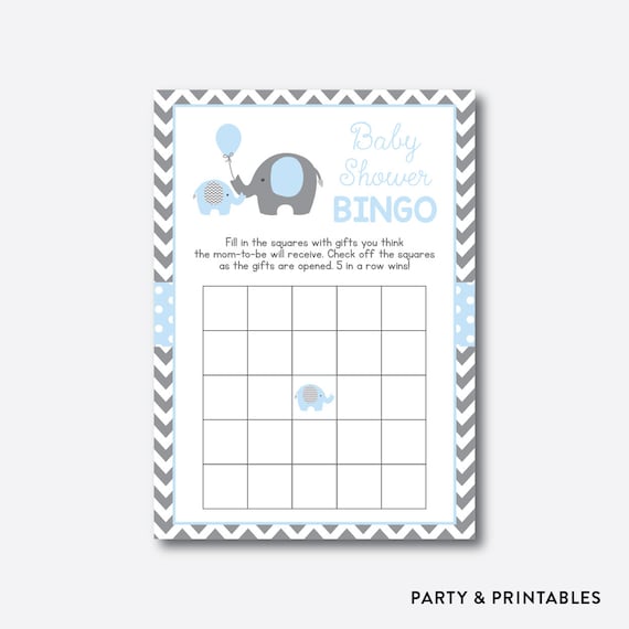 Elephant Baby Shower Bingo Printables