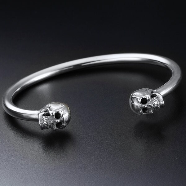 silver skull cuff-human skull cuff-Bangle-Sterling Silver