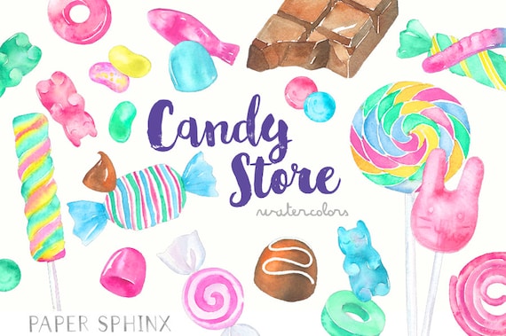 Watercolor Candy Clipart Rainbow Sweets Clip Art