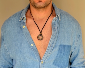 Men leather necklace | Etsy