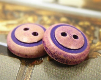 Wooden Buttons 10 pieces of Japanese Style Khaki Concave