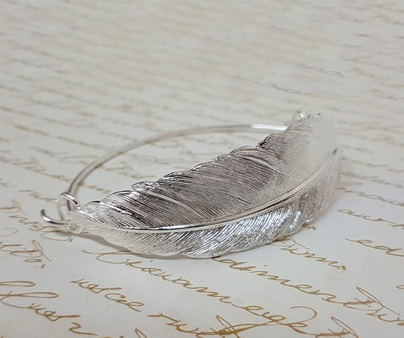 Feather Bracelet Bangle Bracelet Silver Feather Bangle