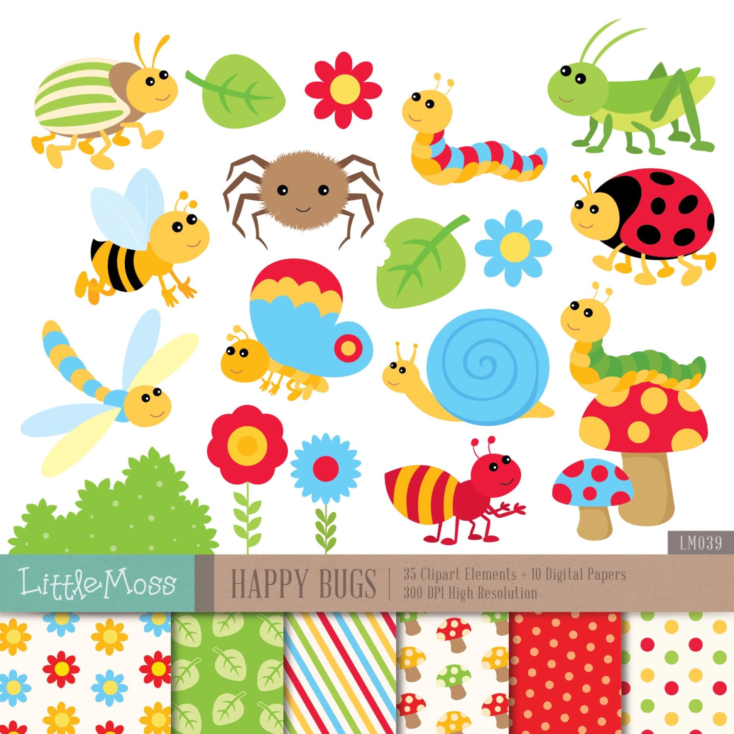 Happy Bugs Digital Clipart and Papers Bug Clipart