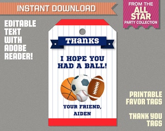 Basketball Party Favor Tag / Basketball Thank you Tag