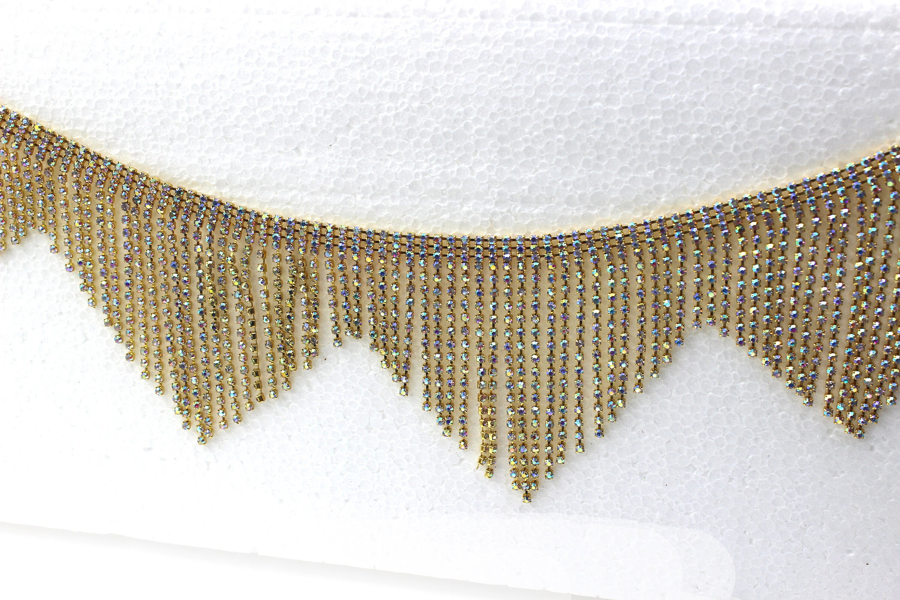 Ab Gold crystal trim AB Rhinestone Fringe Trim AB