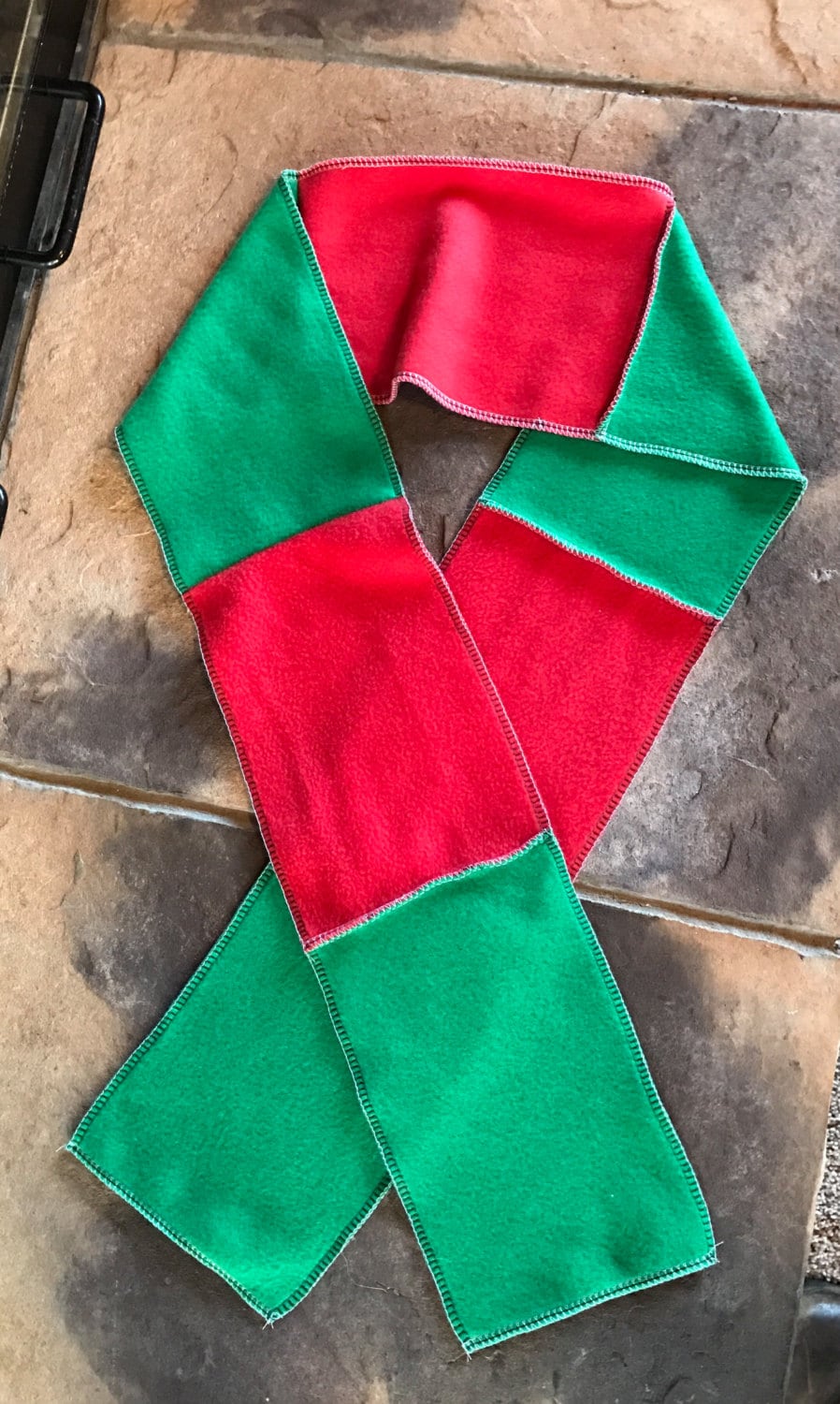 Red and Green Striped Fleece Scarf Christmas Scarf Patchwork