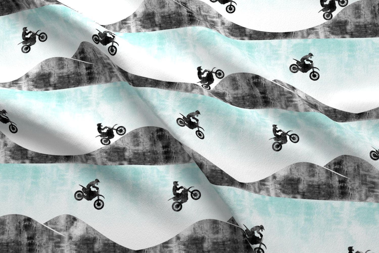 Motocross Fabric Motocross Dirt Bike Blue Grey By