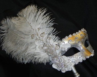 White and Silver Venetian Masquerade Bridal Mask Made to