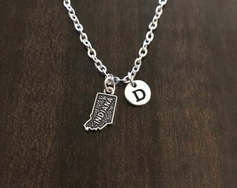 Hand Stamped Indiana State Necklace Tiny Indiana Charm Gold