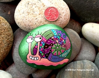 Snail painted rock | Etsy