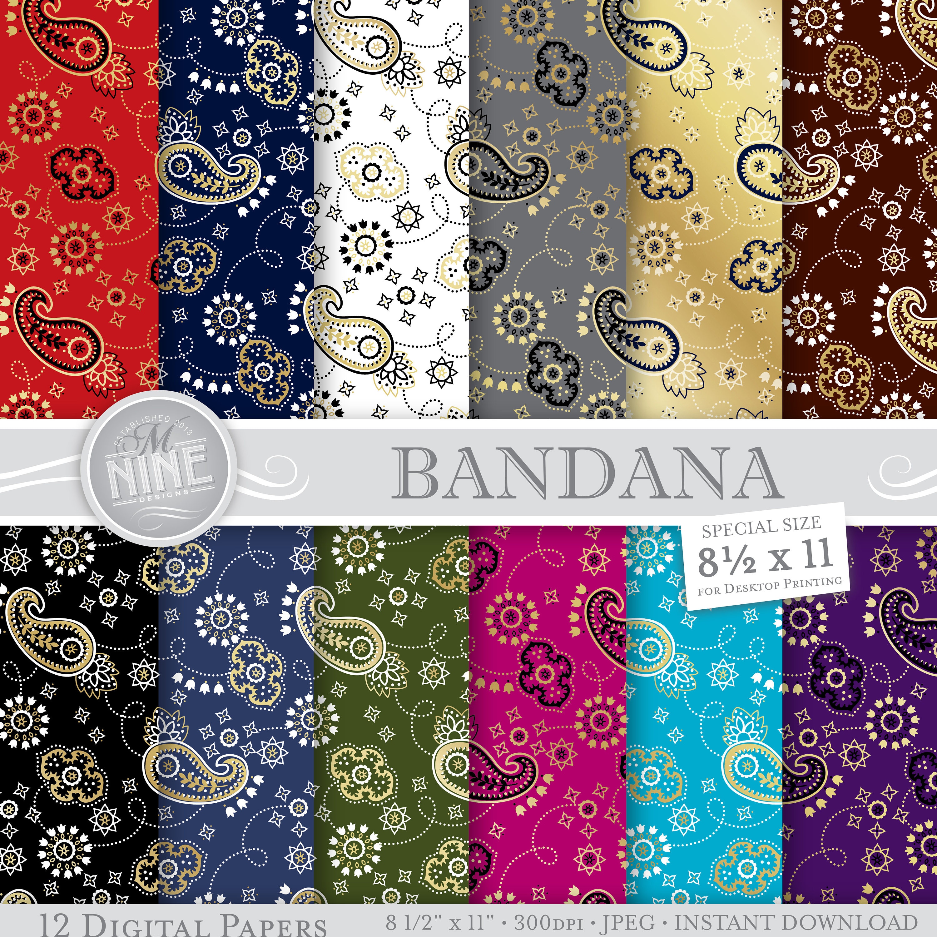 GOLD BANDANA Digital Paper / Gold Bandana Print / 8 1/2 x 11