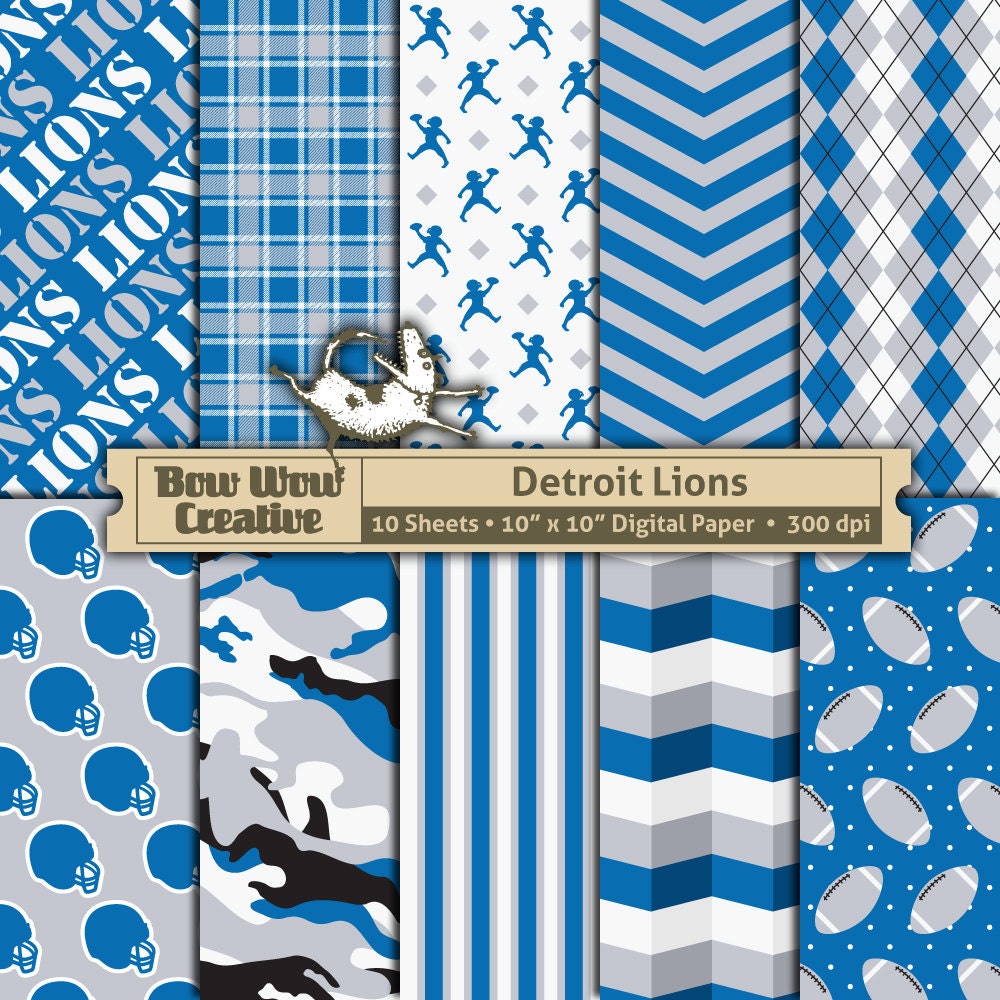10 Detroit Lions Pattern Digital Papers for Scrapbooking