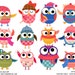 Holiday owls Digital clip art for Personal and Commercial use