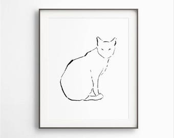 Cat line drawing | Etsy