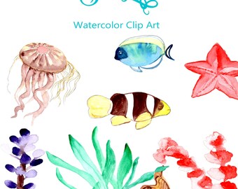 Sea Creatures Clipart Set sea animals clip art crab fish