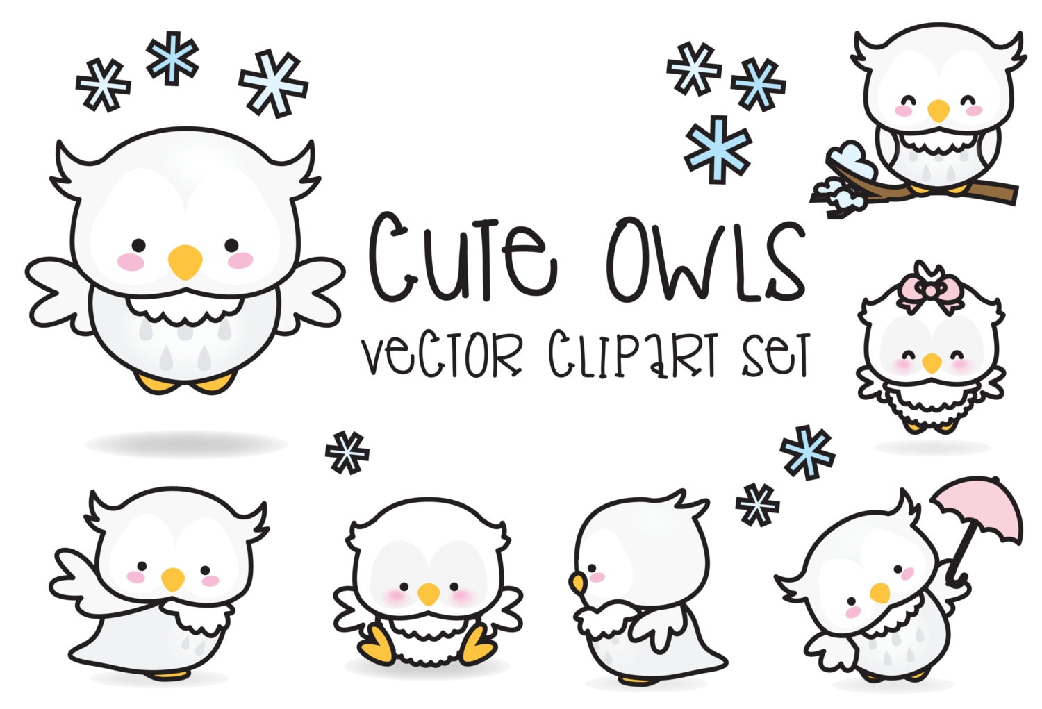 Premium Vector Clipart Kawaii Owls Cute Owls Clipart Set