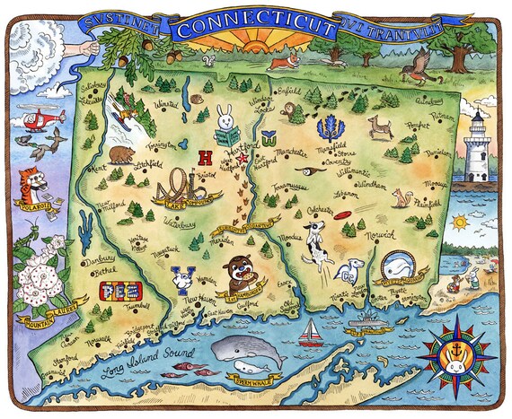 Map of Connecticut Art Print 16 x 20