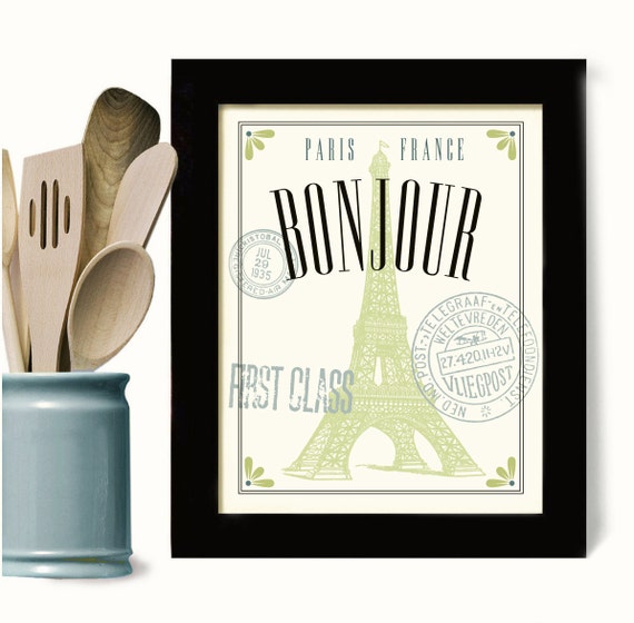 French Decor Wall Art for Kitchen Decor Cooking Bonjour Old