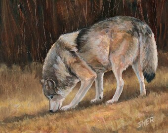 Wolf oil painting | Etsy