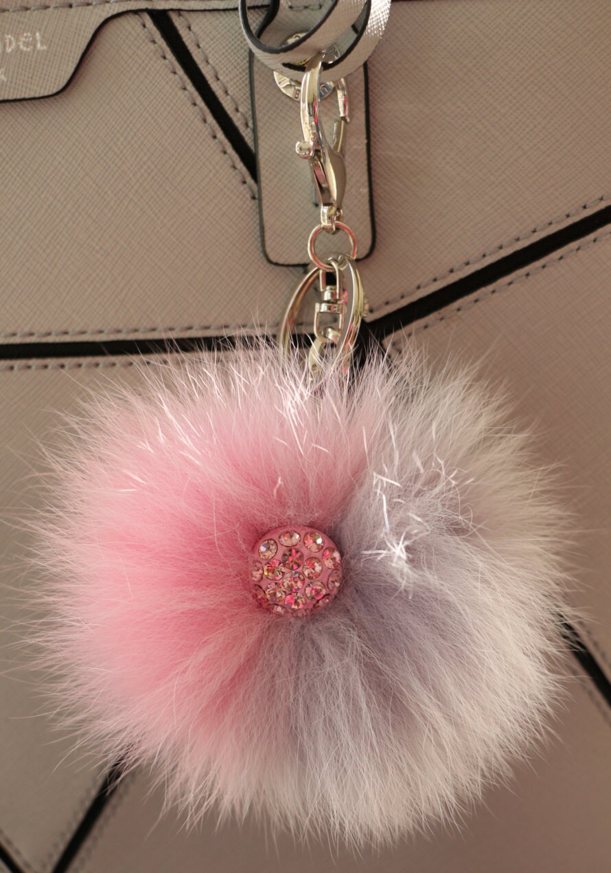 Fur Pom Pom Bag Charm Key Chain and Purse Accessories Pink