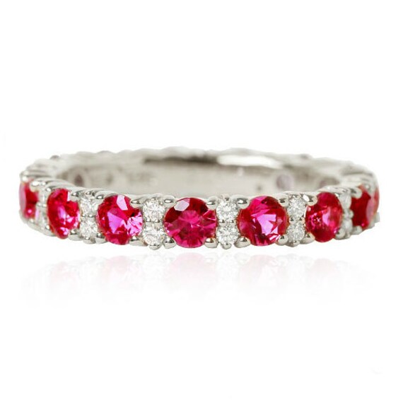 Ruby and Diamond Eternity Ring. Ruby Eternity Band.Diamond